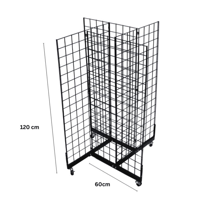 Black 4-Way Wire Grid Tower with Base and Casters