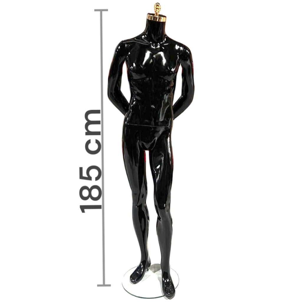 Headless Male w/ Hands Behind Back Full Body Glossy Black Mannequin - Chaaban Bros